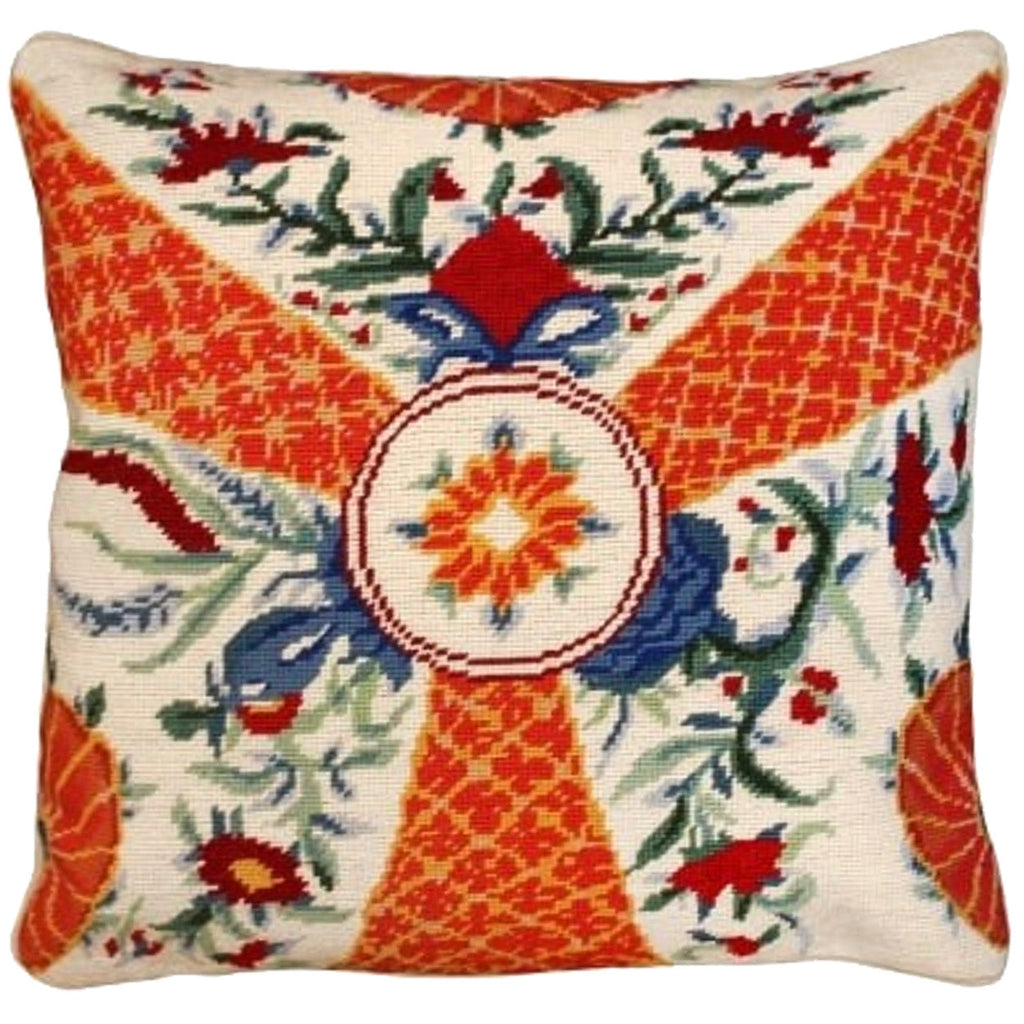 Beige Chic Imari Flowers Colonial Design Needlepoint Pillow